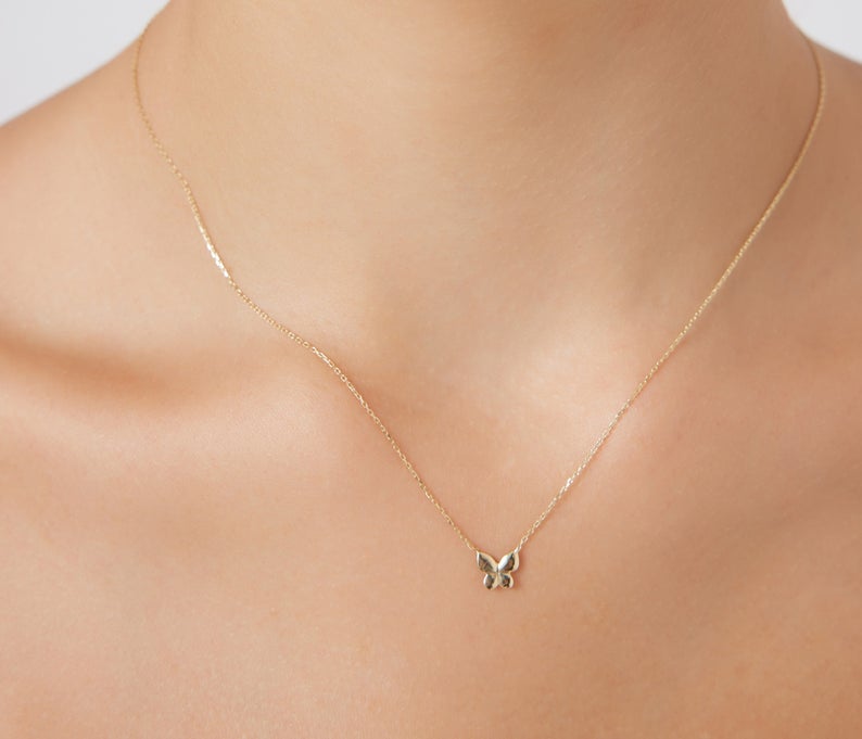 14K Solid Yellow Gold Dainty Butterfly Necklace LTB JEWELRY